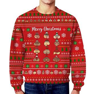 Generic Pull &agrave; capuche d&eacute;contract&eacute; &agrave; col rond pour homme Automne Hiver No&euml;l 2026, Rouge, XXL