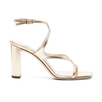 Jimmy Choo London Femme, Chaussures, Jaune, Taille: 37 EU Sandales &agrave; Talons M&eacute;tallis&eacute;es &agrave; Brides Crois&eacute;es