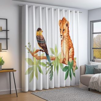 Generic Verdunklungsvorh&auml;nge H140&times;B55 cm, Bunt Vorhang Blickdicht 2er Set, Aquarell Zweige V&ouml;gel L&ouml;wen Bedruckte Design Gardinen mit &ouml;sen, Hitzeschutz Vorh&auml;ng