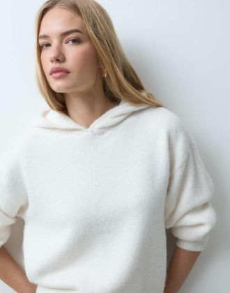 Abercrombie & Fitch sweat &agrave; capuche en maille douce couleur cr&egrave;me-Neutre