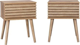 Sweeek Sweeek - Lot de deux tables de chevet style scandinave décor bois avec tiroir rainuré et pieds compas