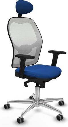 Piqueras y Crespo Jorquera Schreibtischstuhl, wei&szlig; und blau, mit 2D-Armlehnen, h&ouml;henverstellbarer Lendenwirbelst&uuml;tze und festem Kopfteil, ausgestattet mit 5 Positionen,