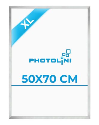 Photolini Bilderrahmen 50x70 Holz MDF Silber, 50x70 cm Bilderrahmen gro&szlig;, Rahmen 70x50 Puzzle, bruchsicheres Acrylglas, picture frame zum Aufh&auml;ngen, Fotorahmen 