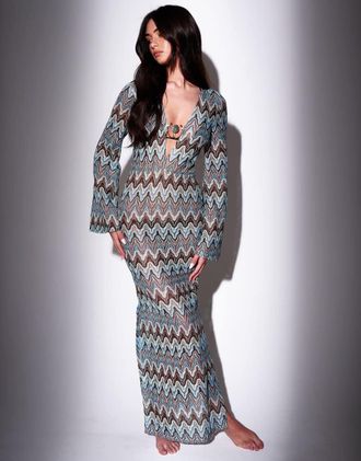 South Beach Robe de plage longue au crochet avec motif ajour&eacute; - Multicolore