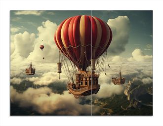 Wallario Herdabdeckplatte/Spritzschutz aus Glas, 2-teilig, 70x52cm mit 13 mm hohen Füßen, für Ceran- und Induktionsherde, Schiffe über den Wolken