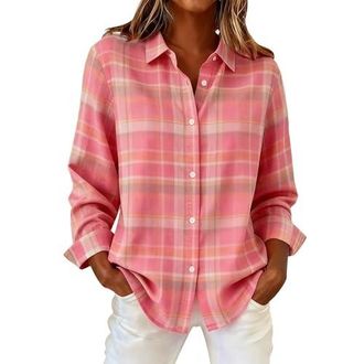 Generic Chemisier d&eacute;contract&eacute; &agrave; carreaux pour femme - Couleur contrast&eacute;e - Automne et hiver - R&eacute;tro - Imprim&eacute; &agrave; carreaux, rose, 3XL