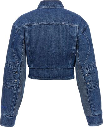 Off-white Cropped Denim Motorcycle Jacket - Blue