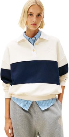 Tommy Hilfiger Damen Gold BTN Rugby Fleece SWTSRT WW0WW48785 Pullover Sweatshirt, Beige (Calico), L, Beige (Calico), L