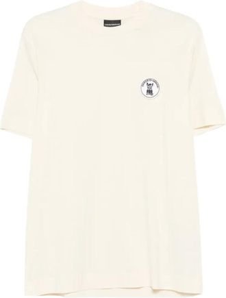 Emporio Armani Homme, Tops, Beige, Taille: XL T-shirt en lyocell/coton