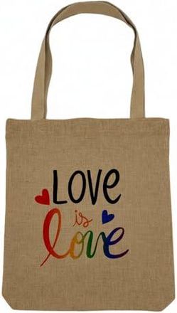 Fabulous Sac Shopping Tote Bag Aspect Lin - Love is Love LGBT Arc en Ciel Message Typographie - Sac de Courses Toile Epaisse 360g Beige Naturel Cabas Port&eacute; Epa