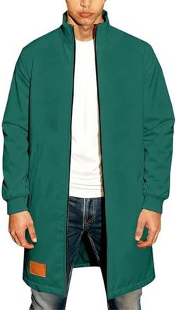 Generic Long trench-coat pour homme, col montant, fermeture éclair intégrale, style sweat-shirt sans capuche, manteau coupe-vent pour lautomne et lhiver, tenu