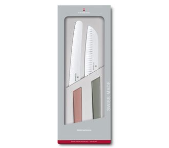 Victorinox by Swiss Army Swiss Modern Messer Set, 2-teilig, Brotmesser, Santokumesser, Extra Scharf, Robuster Kunststoffgriff, farbig