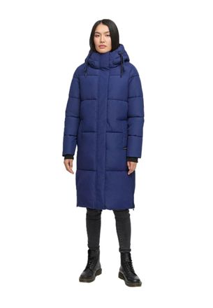 Marikoo Damen Wintermantel (XS-3XL) - gesteppt, mit Kapuze & Rei&szlig;verschlussschlitze - N082 - Navy Gr&ouml;&szlig;e M - Gr.M