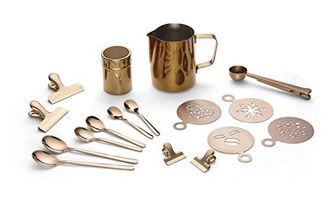 Echtwerk Ensemble daccessoires &agrave; caf&eacute;, 23 pi&egrave;ces, 600 ml, 4 expresso, 4 cappuccino, 4 lattes 4 pinces &agrave; caf&eacute;, 4 pochoirs &agrave; caf&eacute;, 4 cuill&egrave;res &agrave; caf&eacute;, style bari