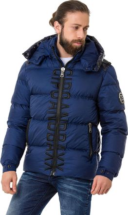 Cipo & Baxx Herren Mantel CM201 Blau - Stylische Winterjacke im modernen Design mit warmem Innenfutter, abnehmbarer Kapuze und funktionalen Details für kalte Tage