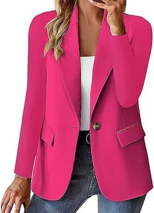 Generico Manteau Blazer pour femme avec coupe r&eacute;guli&egrave;re, poche unie, design &agrave; un bouton, pour le printemps et lautomne, Rose chaude, XXL grande taille