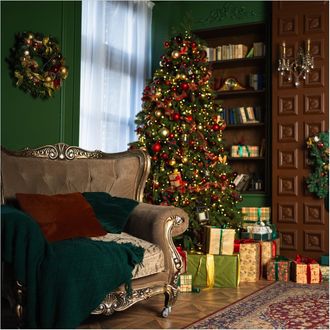 Wallario Sticker/Aufkleber f&uuml;r K&uuml;hlschrank/Geschirrsp&uuml;ler/K&uuml;chenschr&auml;nke, Selbstklebende Folie - 60 x 60 cm, Motiv: Weihnachtszauber im Wohnzimmer