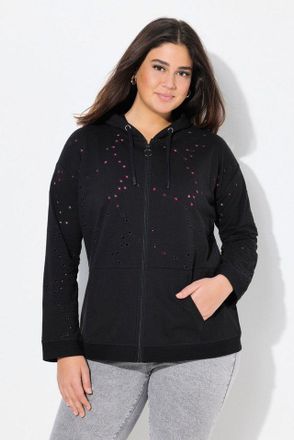 Ulla Popken Sweatjacke Sweatjacke Lochstickerei Oversized Langarm