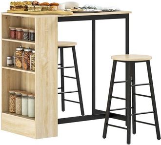 HOMCOM Bartisch Set Bartisch mit Barhocker-Set K&uuml;chentresen mit 2 Barst&uuml;hlen und Fu&szlig;st&uuml;tze Moderner K&uuml;chentisch mit 4 Verstellbaren Ablagen f&uuml;r K&uuml;che, Esszim