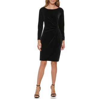 DKNY Damen Long Sleeve V-neck Side Rush Dress, Schwarz, 36 EU