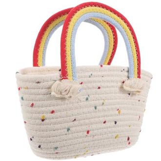 BESPORTBLE Abaodam Paquet Fourre-Tout Tiss&eacute; en Coton Blanc &agrave; Motifs Arc-en-Ciel Grand Format 28X17X15 CM L&eacute;ger et Polyvalent pour Femme Panier de Rangement et Pa