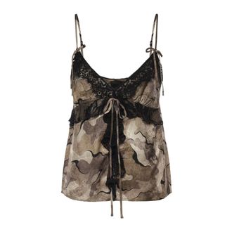 Pinko Pinko, Femme, Tops, Multicolore, Taille: 36 FR Haut &agrave; Camouflage avec Bordure en Dentelle