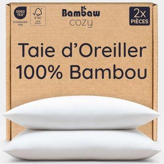 Bambaw Taie doreiller en Bambou 65x65 cm, Lot de 2, Taie Oreiller Anti Acariens et Respirante, Drap en Bambou, Bon pour Les Cheveux et Le Visage, Drap Fraich