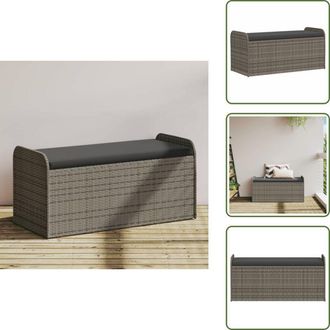 vidaXL Sitzbank mit Stauraum & Kissen Grau 115x51x52 cm Poly Rattan - Gartenzubeh&ouml;r - Gartenbank - Outdoor M&ouml;bel - Polyethylen Furniture - Rattan