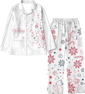 Generic Ensemble de pantalons d&eacute;contract&eacute;s &agrave; manches longues pour femme Motif flocons de neige, rose, 3XL