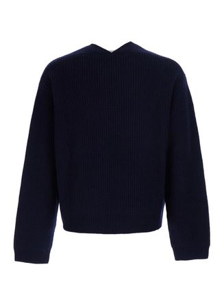 Saint Laurent Mens Ribbed Wool Sweater, Blue Tops Top