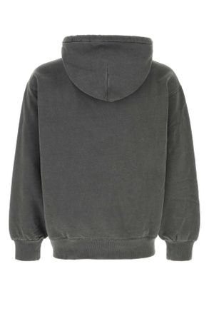Carhartt Work in Progress Mens Dark Grey Cotton Hooded Vista Sweat Blackgarmentdyed Exterior: Felpe Sweater