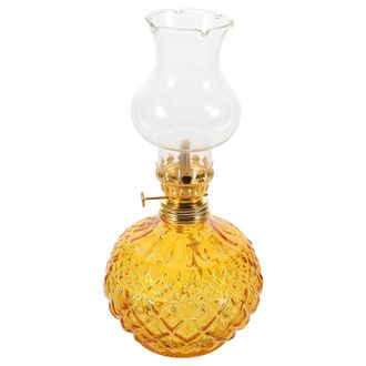 Angoily Vintage Petroleumlampe aus Glas Notbeleuchtung und Wohnaccessoire f&uuml;r Haushalt und Camping Robuste Glasabdeckung Gelber Lampenschirm Dekorative Retro 