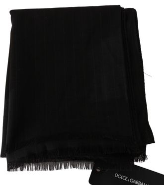 Dolce & Gabbana Mens Dark Gray Virgin Wool Striped Pattern Wrap Scarf Clothing