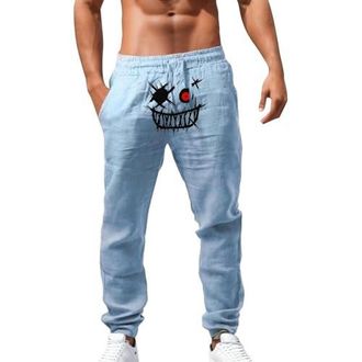 Generic Pantalon de jogging pour homme - Pantalon court en lin avec imprim&eacute; noix de coco pour homme - Pantalon de yoga l&eacute;ger et d&eacute;contract&eacute; pour l&eacute;t&eacute;, bleu cl
