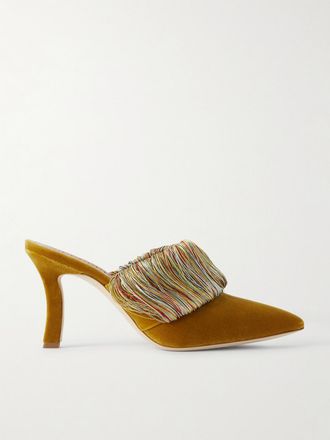 Manolo Blahnik Mules En Velours À Franges Caldean 90 - Jaune