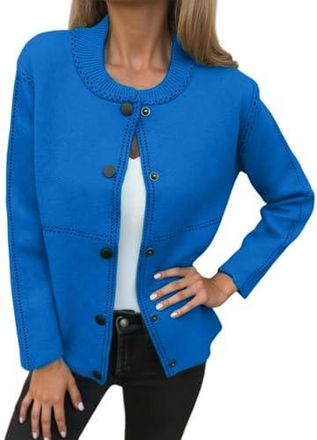 Generico Cardigan en tricot doux et confortable pour femme Cardigan à rayures oversize léger avec boutons à manches longues, bleu, XXL