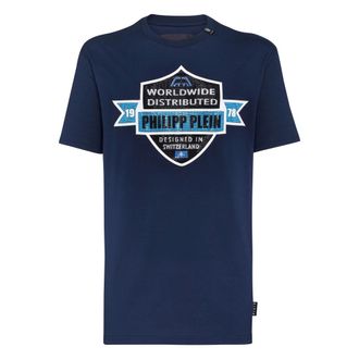 Philipp Plein Homme, Tops, Bleu, Taille: L Round Neck T-Shirt Crest