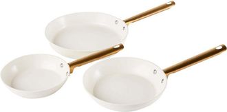 Beliani Beliani - 3er Set Bratpfannen cremewei&szlig; Aluminium Keramikbeschichtung Antihaft mit Griffen in 3 verschiedenen Gr&ouml;&szlig;en