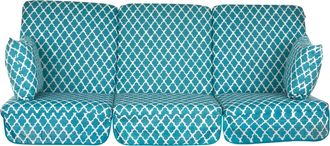 Patio Hollywoodschaukel Auflage 180 cm Rimini/Venezia 3 Sitzauflagen mit Seitenkissen Volant Gartenbankauflage blau weiß