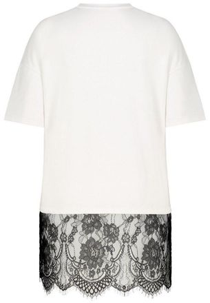 Sublevel T-Shirt Damen Baumwollshirt mit Spitzensaum Basic T-Shirt mit breitem Spitzeneinsatz