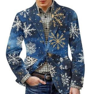 Generic Sakko Blazer de Noël pour homme - Avec imprimé flocons de neige - Veste de costume à boutonnage simple - Manches longues - Col à revers - Mode décontr