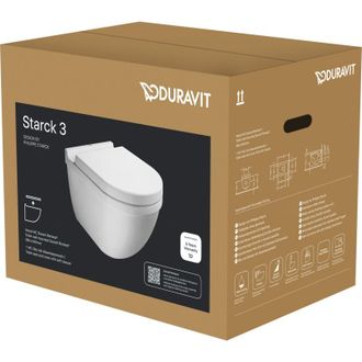 Duravit Starck 3 WC-Set wandh. Wand-WC, WC-Sitz, Wei&szlig; Hochglanz, Sp&uuml;lrand rimless, Abgang waagerecht, Sp&uuml;lmenge 4,5l - Duravit