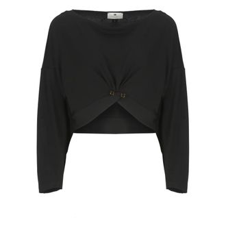 Elisabetta Franchi Viskose-Pullover mit asymmetrischem Saum - - Tops - Damen - Schwarzk - S