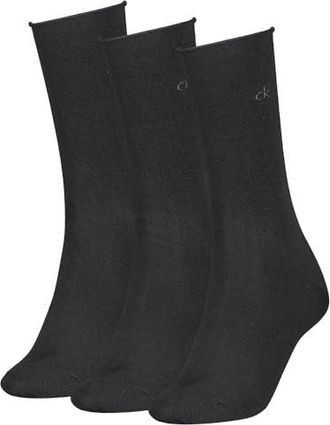 Calvin Klein Rolltop Classic Sock, Noir, 35-38 (Lot de 3) Femmes