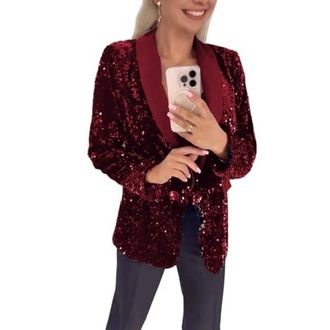 Generic Veste Blazer Femme Blazer &Agrave; Sequins pour Femme Veste De Soir&eacute;e Scintillante Coupe Ajust&eacute;e Manches Longues Un Bouton Cardigan V&ecirc;tement DExt&eacute;rieur &Eacute;l&eacute;ga