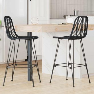 vidaXL vidaXL Chaise de bar 2 pcs Noir 44,5 x 53 x 111 cm Rotin et m&eacute;tal