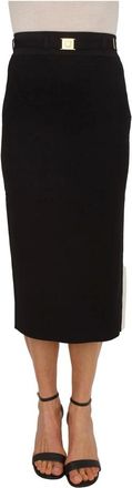 Elisabetta Franchi Femme, Jupes, Noir, Taille: 38 FR Jupe midi en maille avec bandes en viscose brillante