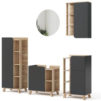 Vicco Ensemble de meubles de salle de bain Karen, Anthracite, 5 pi&egrave;ces