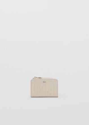Mango Petit portefeuille tress&eacute; blanc cass&eacute; - Femme - Taille unique - MANGO