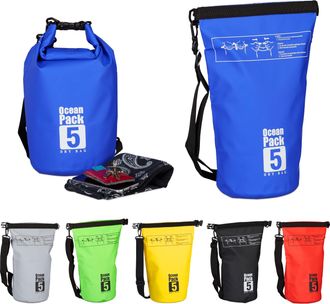Relaxdays Ocean Pack, 5L, wasserdicht, Packsack, leichter Dry Bag, Kajak, Trockentasche, Segeln, Ski, Snowboarden, blau